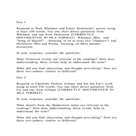 Part 1Respond to Walt Whitman and Emily Dickinsons poetry u | PDF