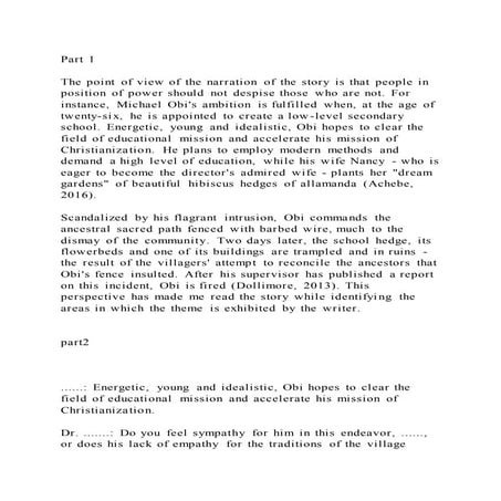 Part 1 The point of view of the narration of the story is that p | PDF