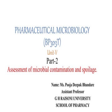 Assessment of microbial contamination and spoilage. PHARMACEUTICAL ...