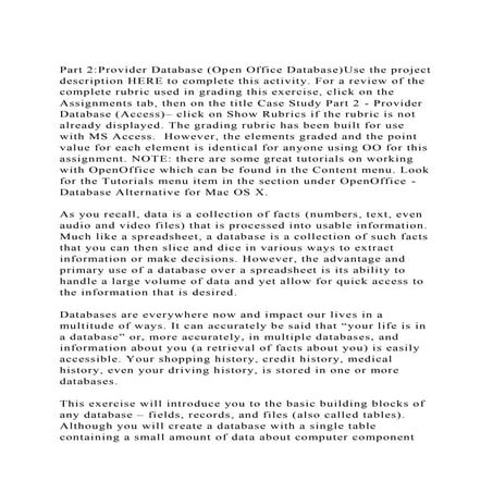 Case Study Part 2 - Provider Database (Access) AssignmentsPart.docx