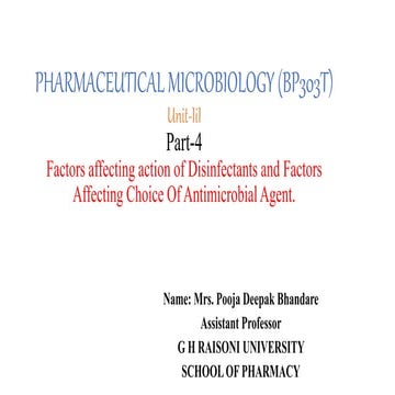 Classification and mode of action of disinfectants PHARMACEUTICAL MICROBIOLOGY (BP303T) Unit-III ...