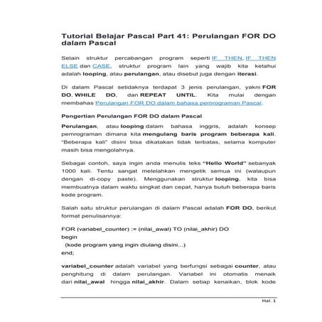 Perulangan While do, For to do, dan Repeat Until dalam Pascal | PPTX