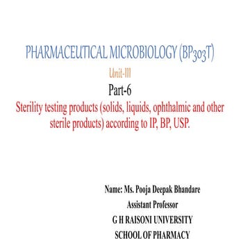 Sterility testing of Pharmaceutical Products | PPT