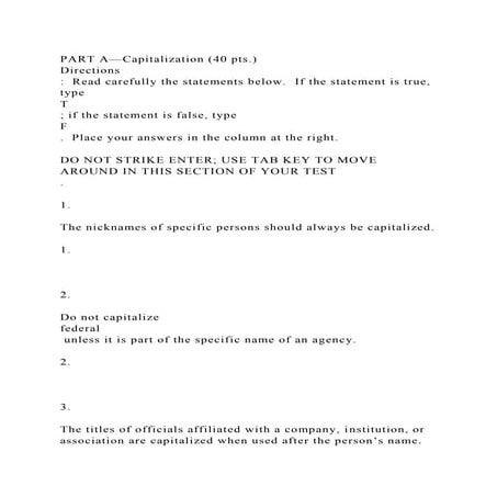 PART A—Capitalization (40 pts.)Directions Read carefully the s.docx