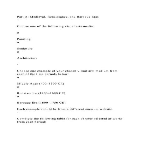 Part A Medieval, Renaissance, and Baroque Eras·Choose one of .docx