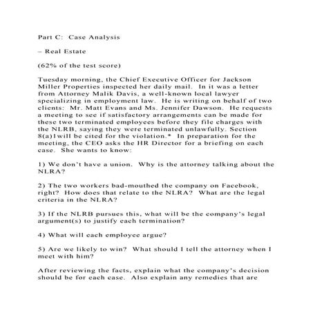Part C Case Analysis– Real Estate(62 of the test score).docx