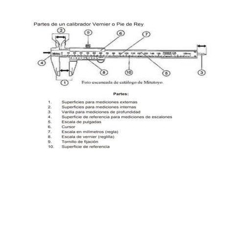 Partes de un calibrador vernier o pie de rey | DOCX