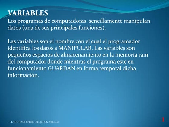 Variable - Qué es, usos, ejemplos, tipos y en la informática | PDF