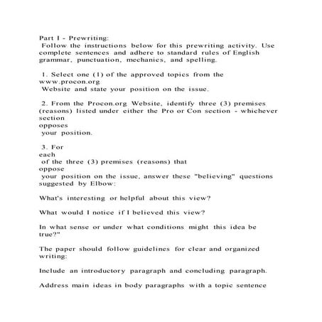 Part I - Prewriting Follow the instructions below for this prewri | PDF