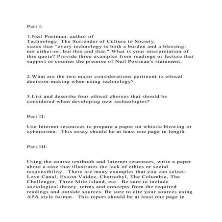Part I1.Neil Postman, author of Technology The Surrender of .docx
