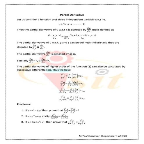 Partial derivative and related questions | DOCX