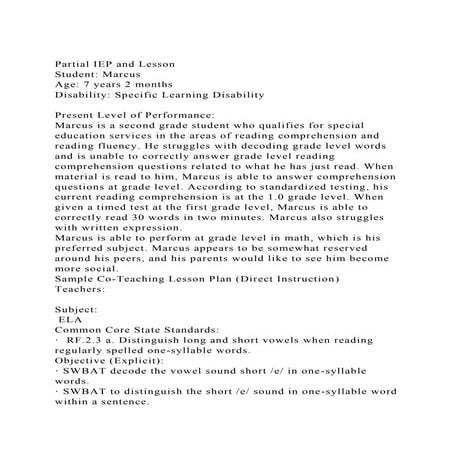 Partial IEP and LessonStudent MarcusAge 7 years 2 months D.docx