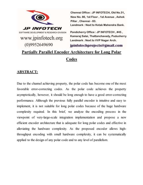 Partially Parallel Encoder Architecture For Long Polar Codes Pdf