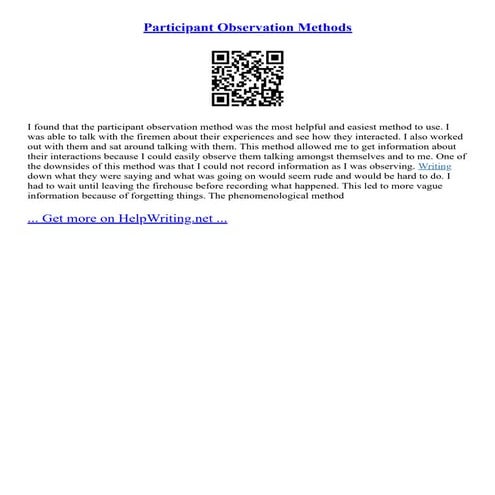 Participant Observation Methods | PDF
