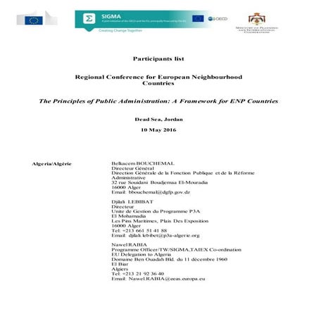 Participants list, The Principles of Public Administration for ENP ...