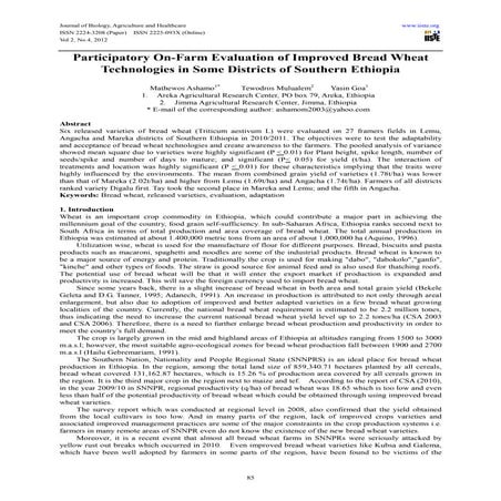 Participatory On Farm Evaluation Of Improved Bread Wheat Technologies