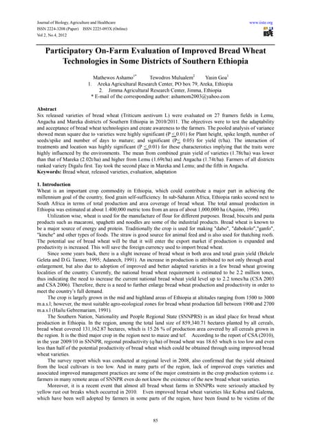 Participatory On Farm Evaluation Of Improved Bread Wheat Technologies