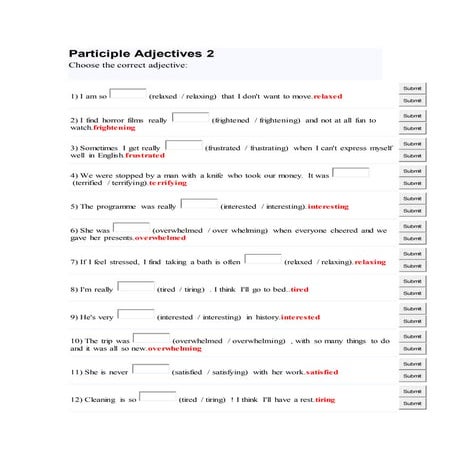 Participle adjectives 2 exercise | DOTX