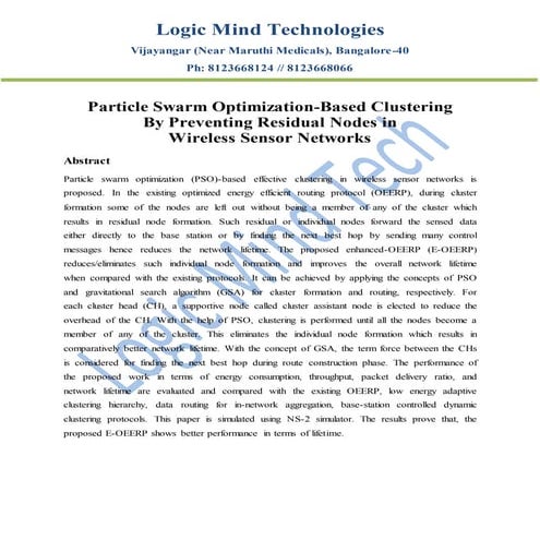 Particle Swarm Optimization Based Clustering By Preventing Residual Nodes In Wireless Sensor