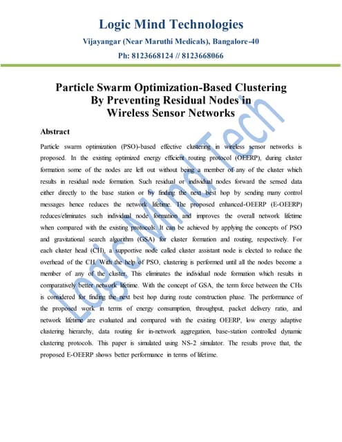 Particle Swarm Optimization Based Clustering By Preventing Residual Nodes In Wireless Sensor