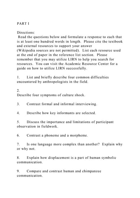 PART I SHORT RESPONSEWrite a response to the following prompt u.docx