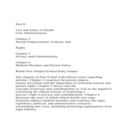 Part IILaw and Ethics in Health Care AdministrationC.docx | Healthcare ...