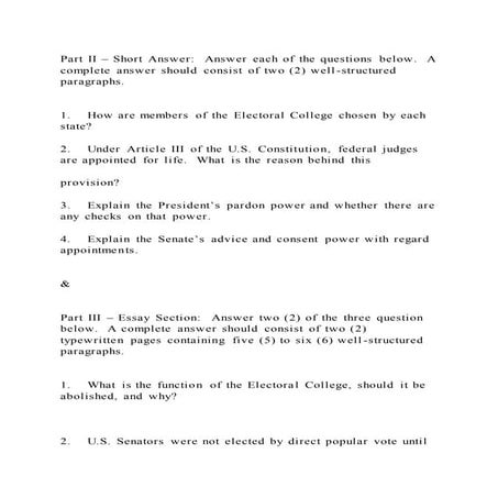 Part II – Short Answer Answer each of the questions below. A comp | PDF