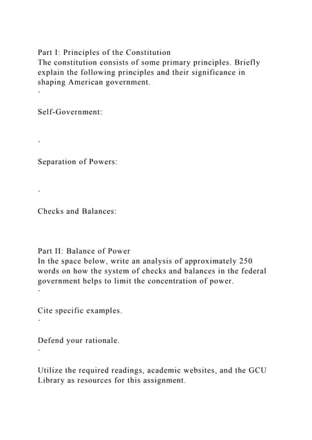 Part I Principles of the ConstitutionCreate a chart or a matr.docx