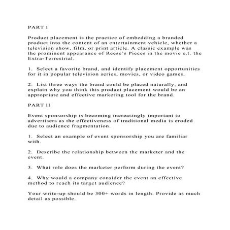 PART IProduct placement is the practice of embedding a branded p.docx