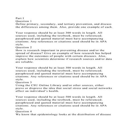 Part IQuestion 1 Define primary, secondary, and tertiary preve.docx