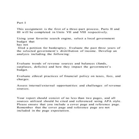 Part IThis assignment is the first of a three-part process. | PDF