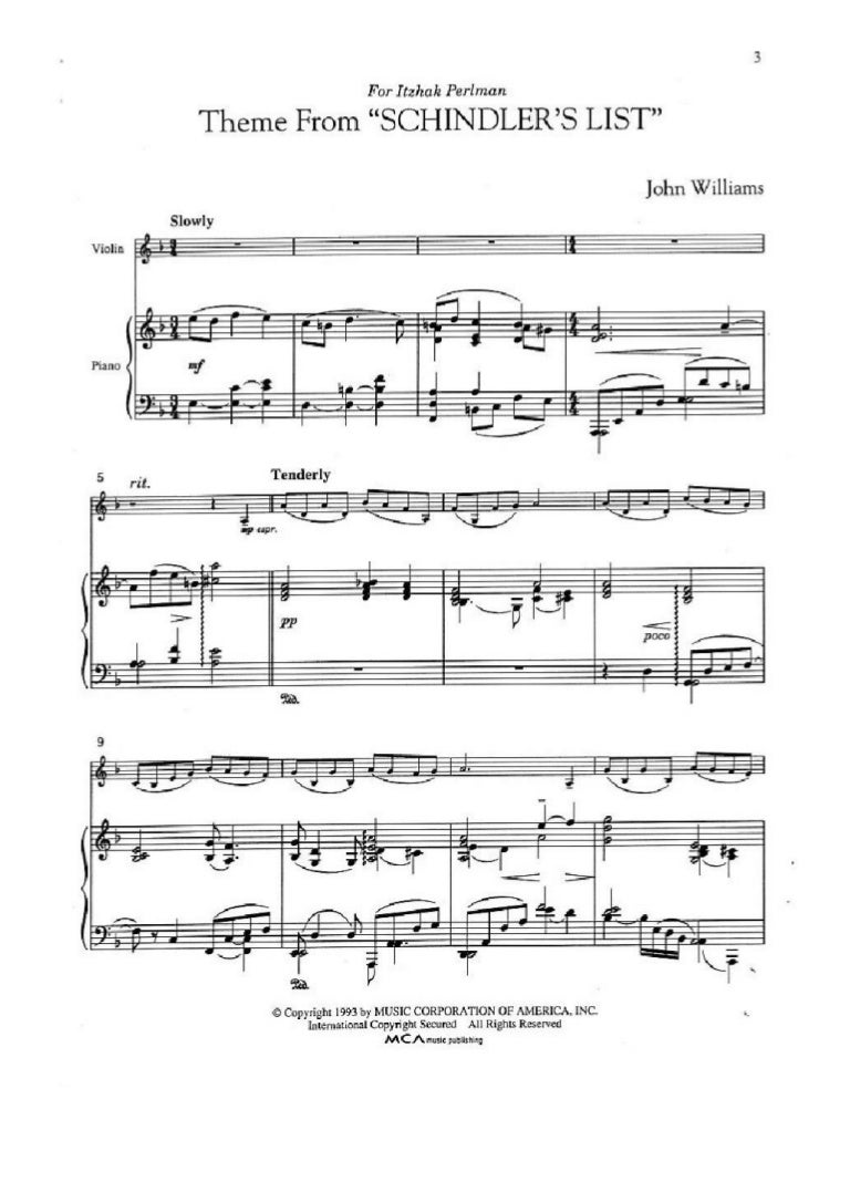 Partitura John Williams Schindlers List