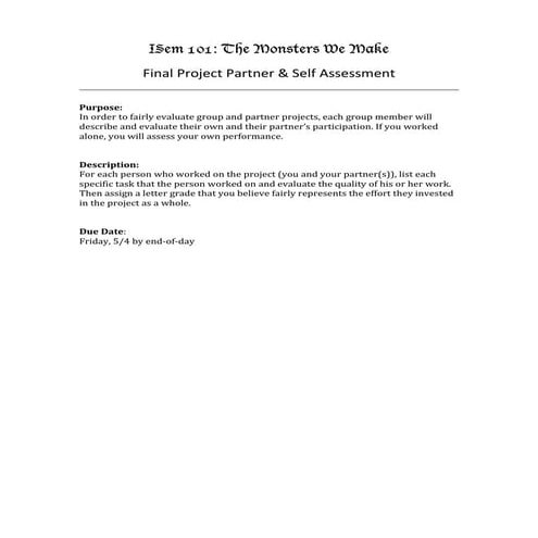 ISem 101 Partner & Self Assessment | PDF