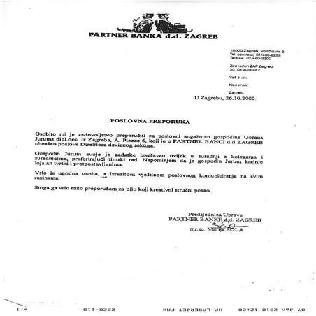 Goran Jurum: Partner Banka, Letter of Reccomendation | PDF
