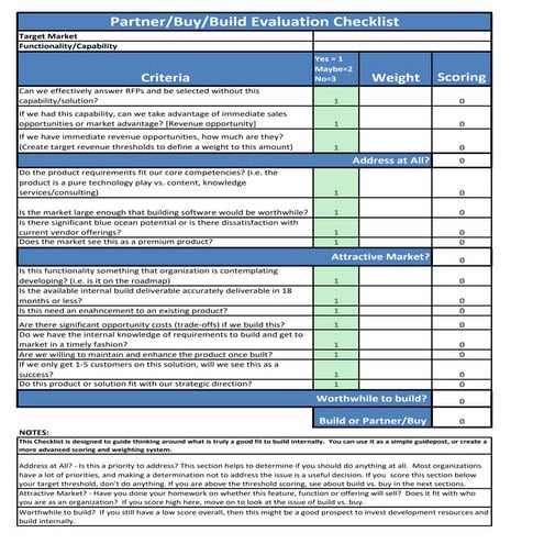 Partner Buy Build Evaluation Worksheet | PDF