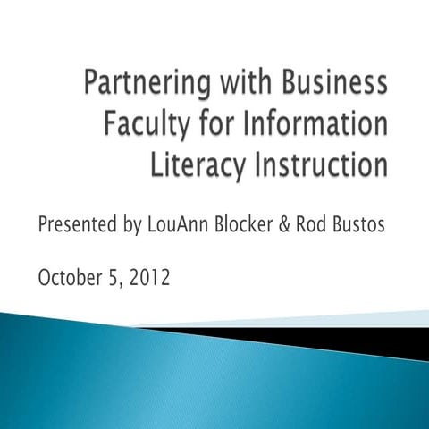 Partnering with business faculty for information literacy instruction rev | PPTX