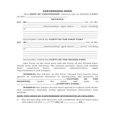 Partnership Deed Format | PDF