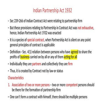 The Indian Partnership Act, 1932 governs partnership firms in India. | PPTX