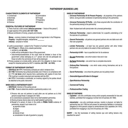 Law On Partnership Notes Pdf