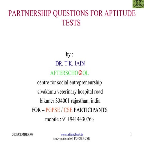Partnership questions for aptitude tests | ODP