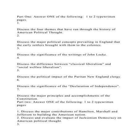 Part One Answer ONE of the following 1 to 2 typewritten pages.1.docx