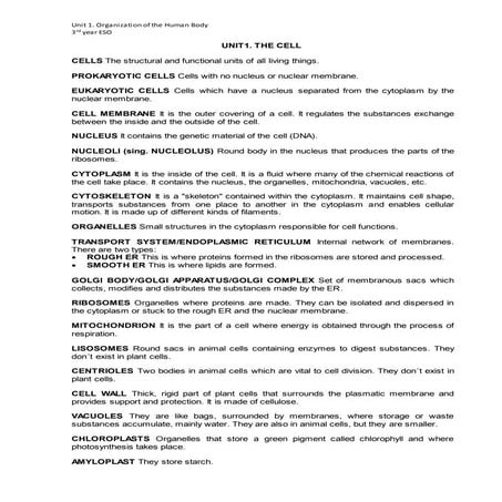 Parts of a cell. definitions and activities | DOC