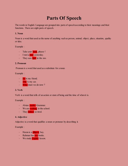 Parts of Speeech - A Brief Introduction | PPT