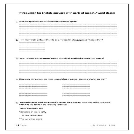 Parts of speech introduction exam | PDF
