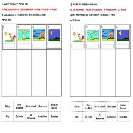 Times of the day and routines. In the morning, in the afternoon, in the ...