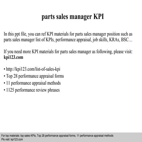 Parts sales manager kpi | PPT
