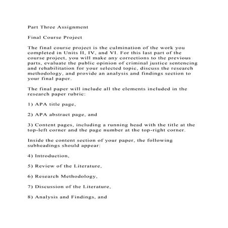 Part Three Assignment Final Course Project The final course .docx