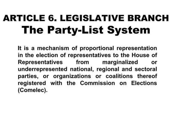 LEGISLATIVE BRANCH: PHILIPPINE PARTY LIST SYSTEM | PPT