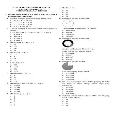 soal matematika vi | PDF