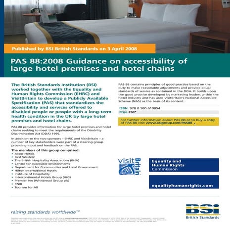 PAS 88:2008 Guidance on accessibility of large hotel premises and hotel chains | PDF